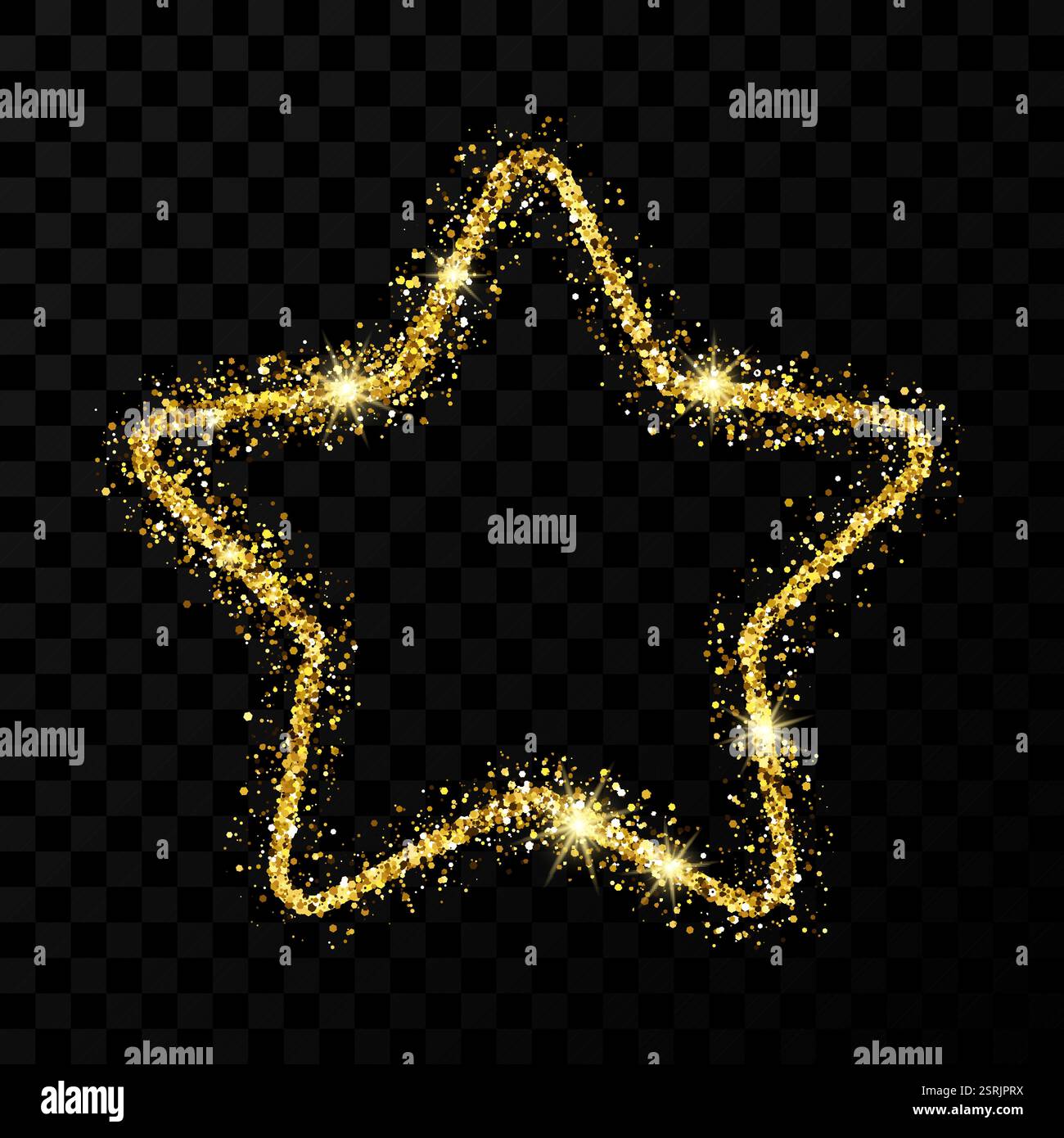 Gold glitter star with shiny sparkles on dark transparent background. Vector illustration Stock ...
