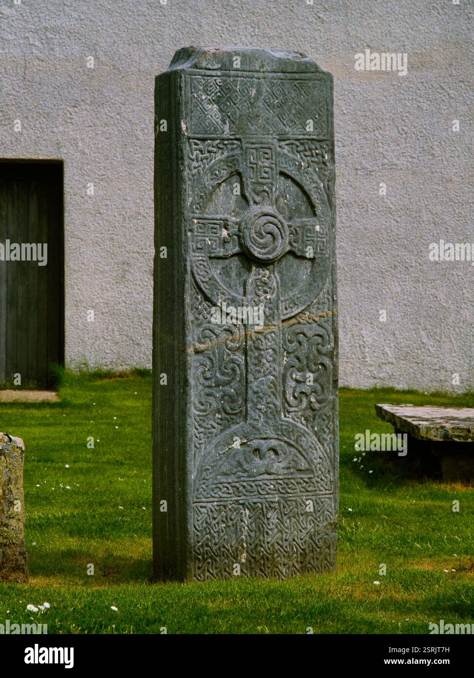 West face of C9th, Pictish Class III Farr Cross-slab in the graveyard ...