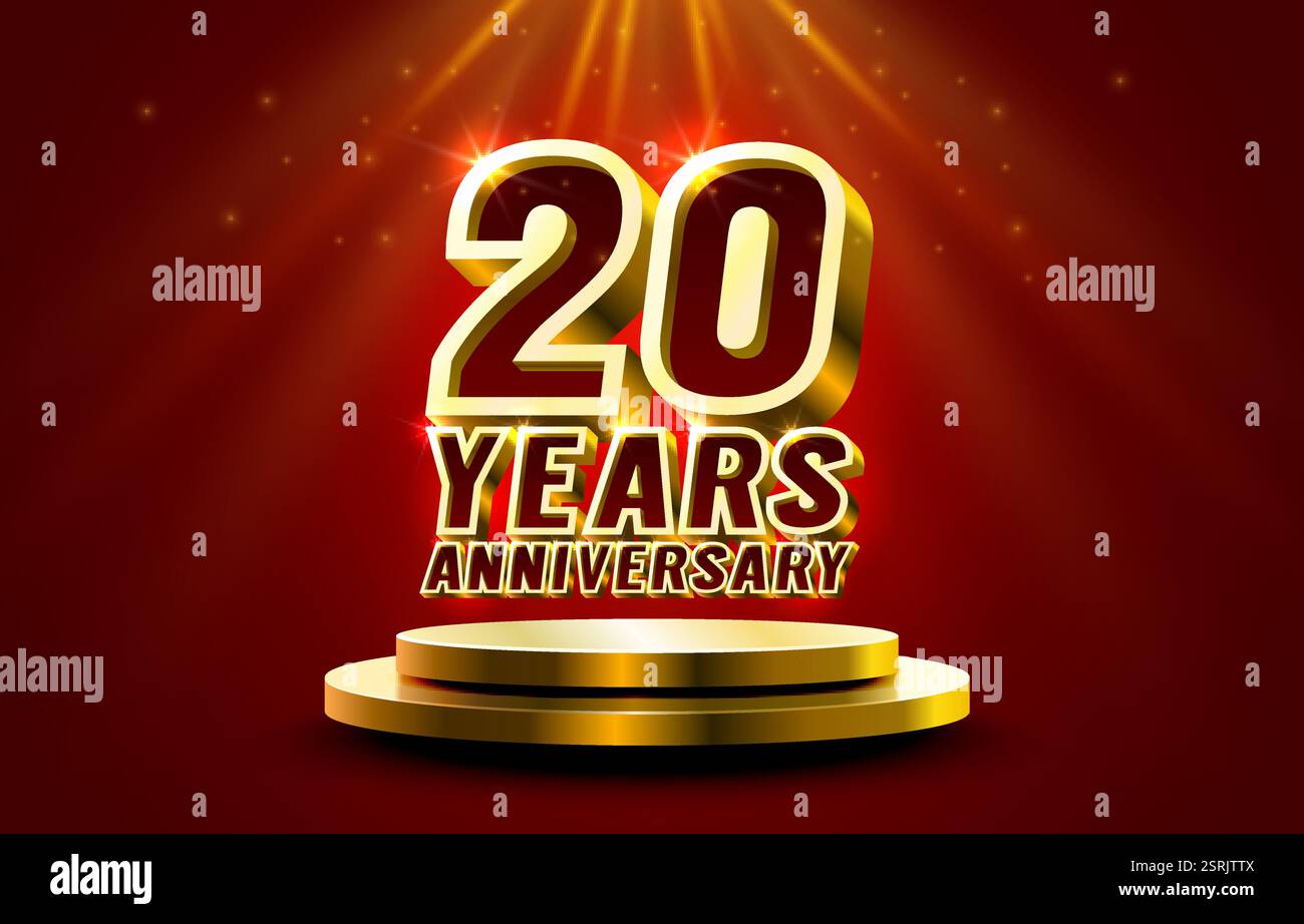 Anniversary 20th year, golden celebration, birthday event. Vector Stock ...