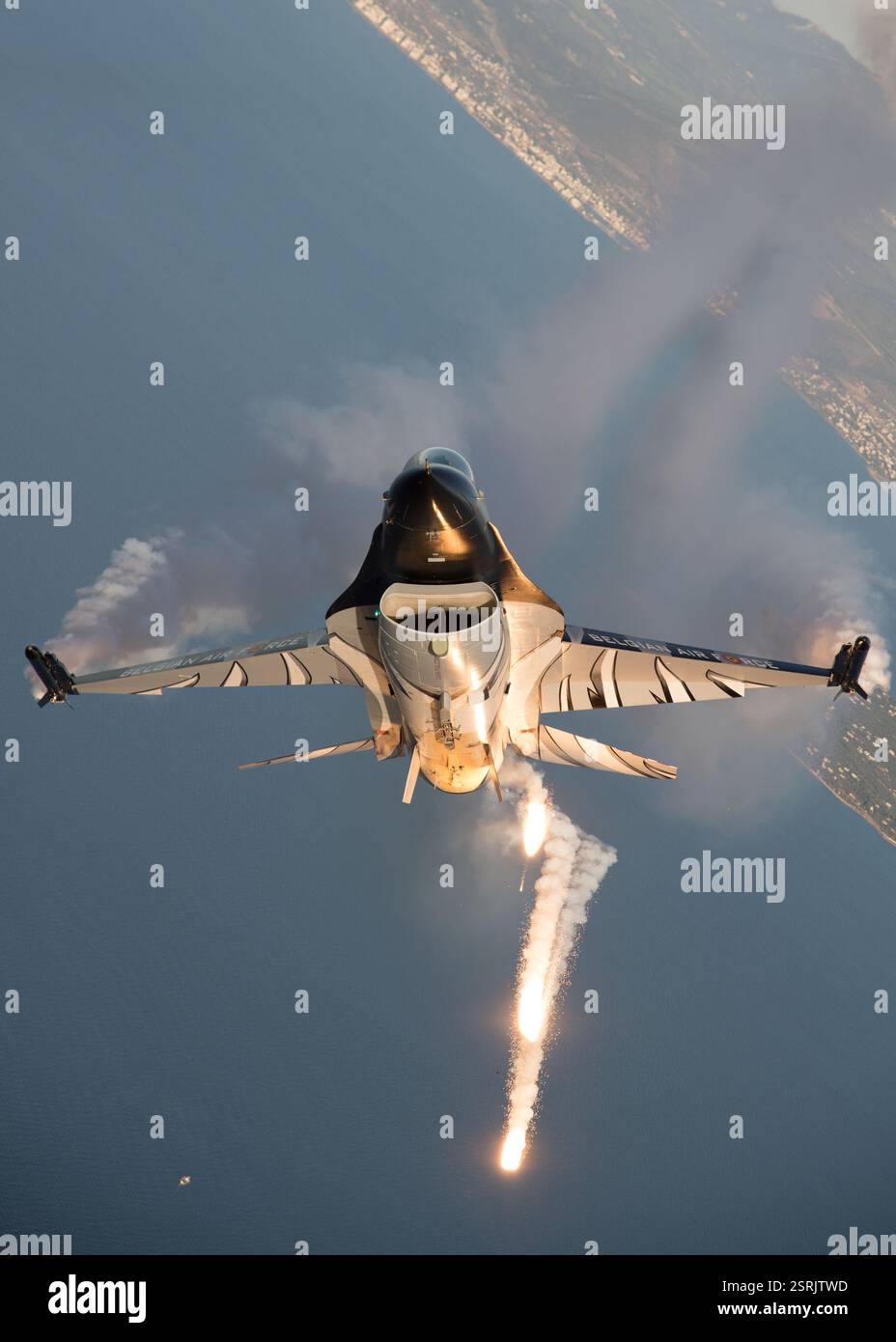 Belgian Air Force F-16 in flight at supersonic speeds. A multirole ...
