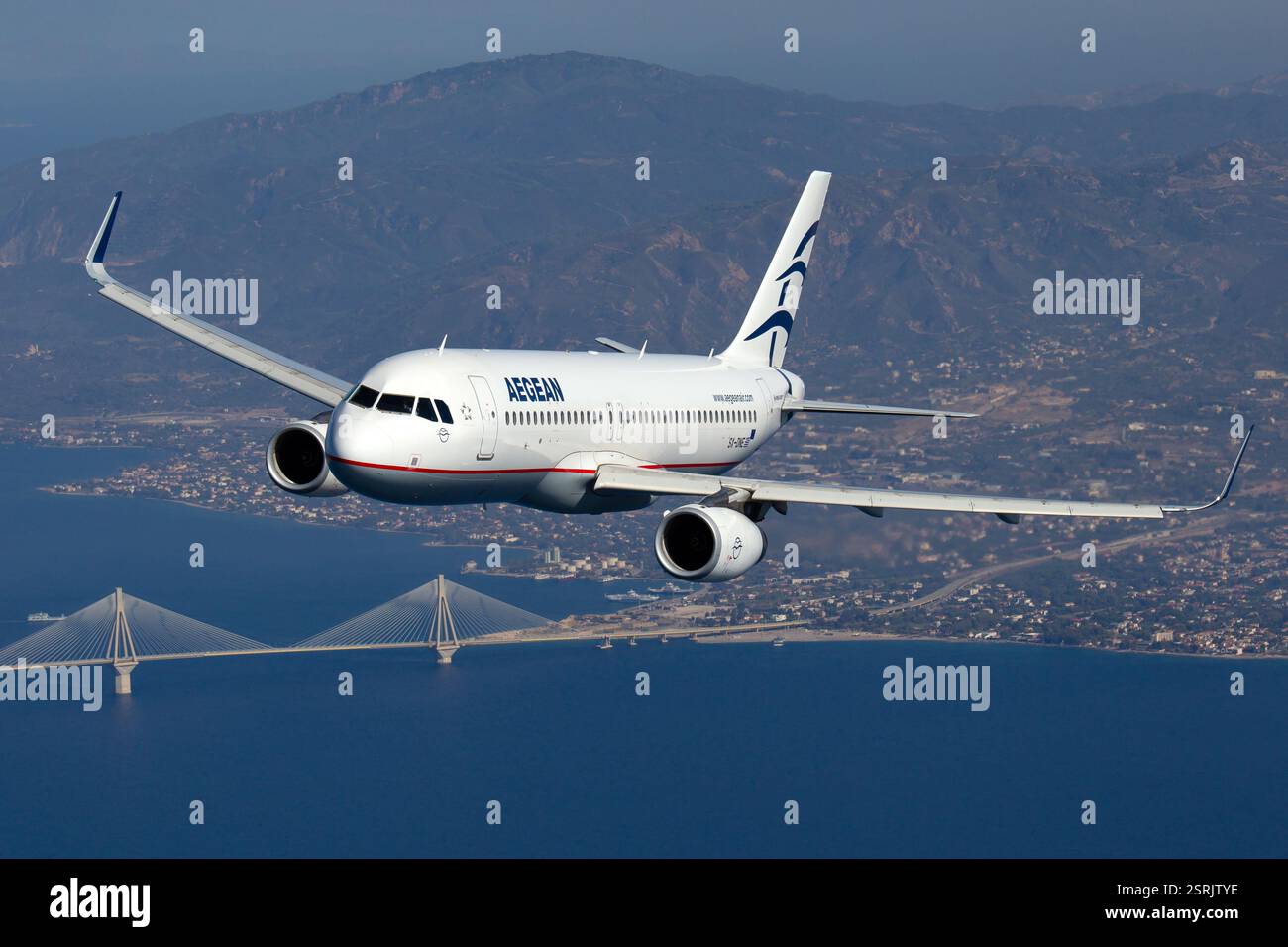 Aegean Airlines Airbus A320 in flight. Single-aisle, twin-engine jet ...