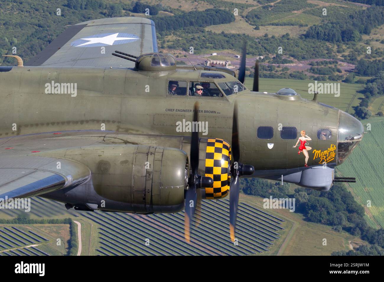 B-17 Sally B, a WWII-era Boeing Flying Fortress, equipped with 4 Wright ...