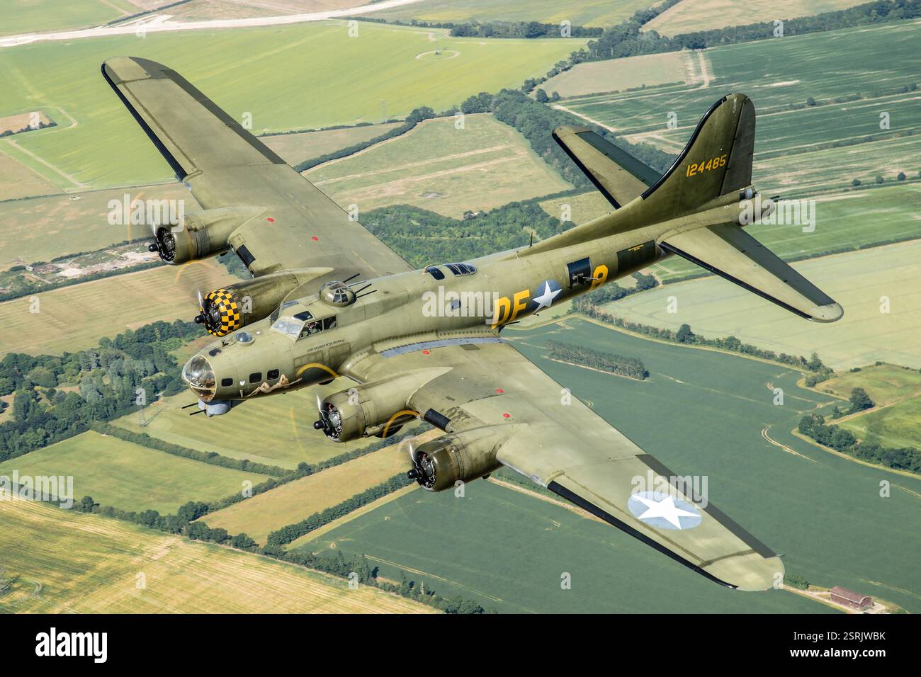 Boeing B-17 Sally B, a WWII Flying Fortress, performing a flyover, equipped with four Wright R ...