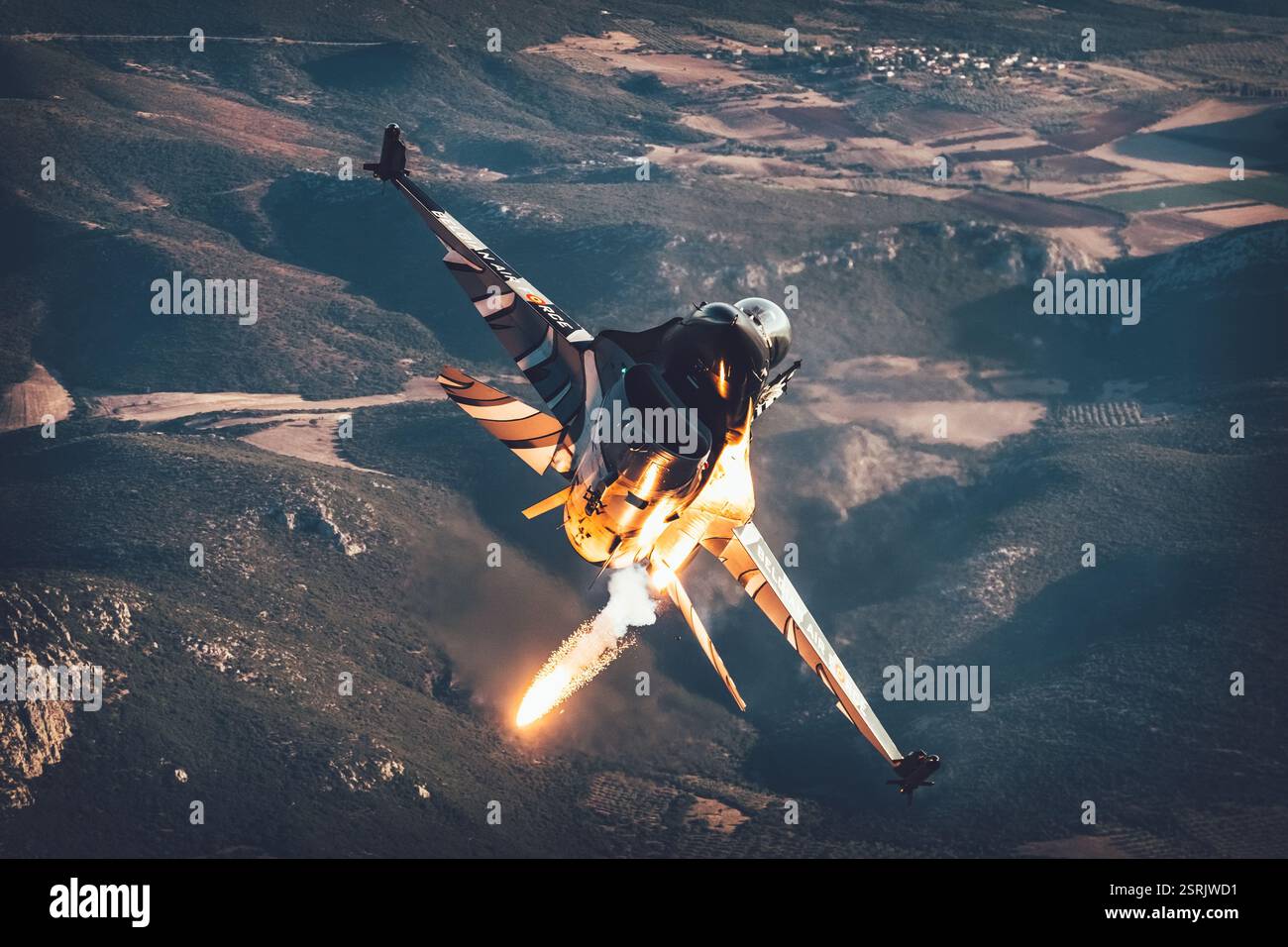 Belgian Air Force F-16 in a tactical formation flight. A highly ...