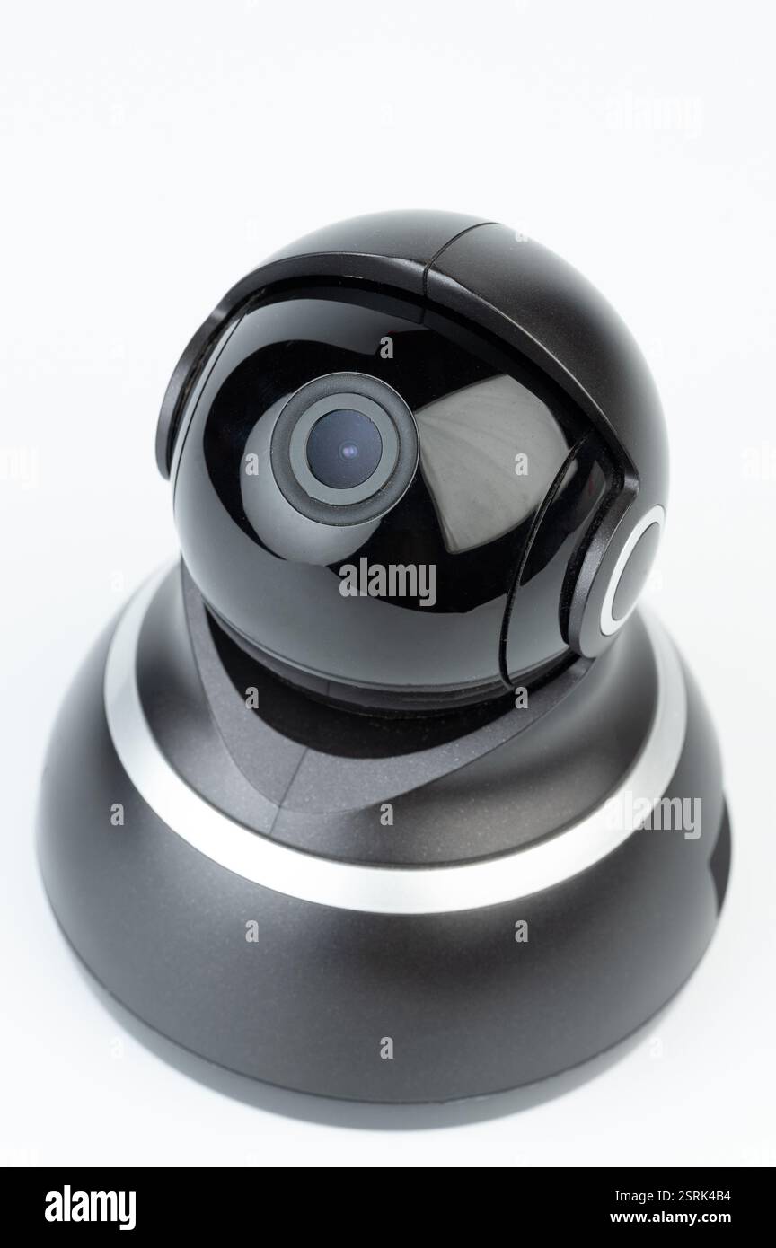 Security video camera lens above top view isolated on white studio ...