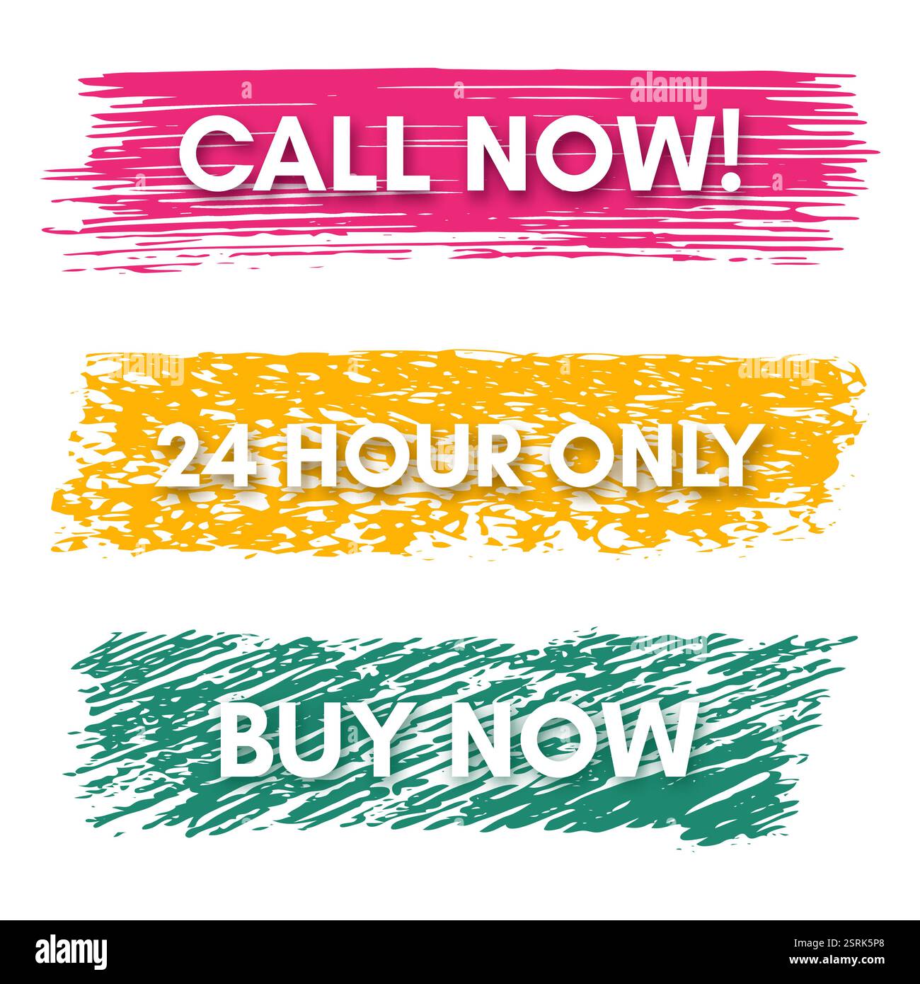 Call Now, 24 Hour Only, Buy Now. Set of three sale banners on the ...
