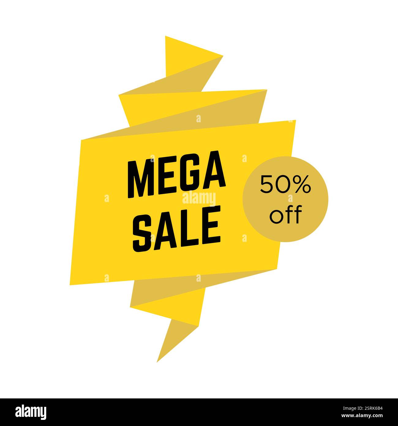 Yellow mega sale sticker with text in origami style. Sale label ...