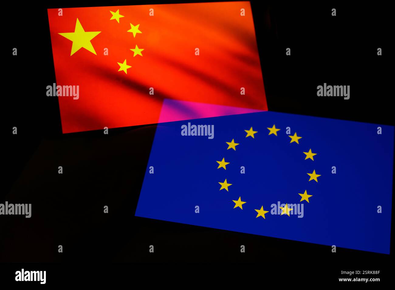 Chinese and EU flags are sen in this illustration photo taken in Warsaw ...