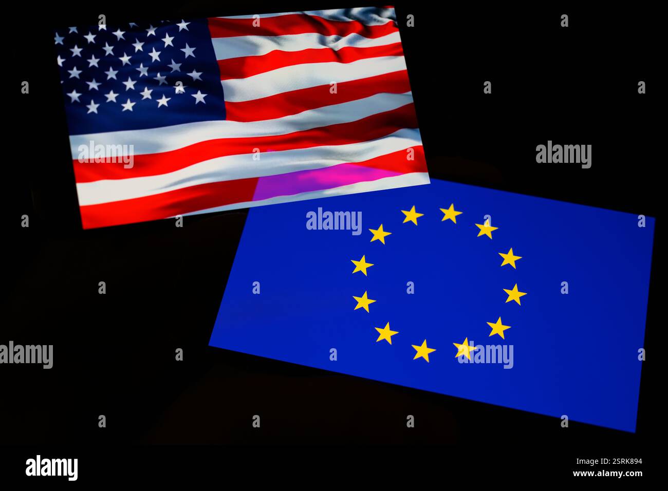 US and EU flags are seen in this illustration photo taken in Warsaw ...