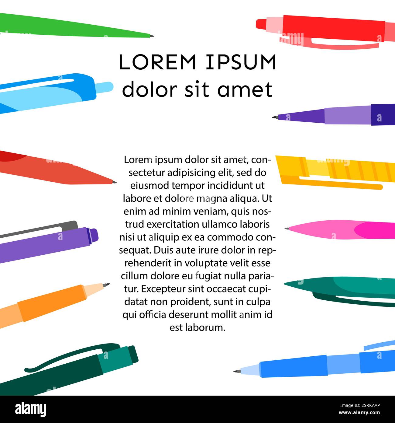 Background with pens and pencils and place for your text. Vector ...