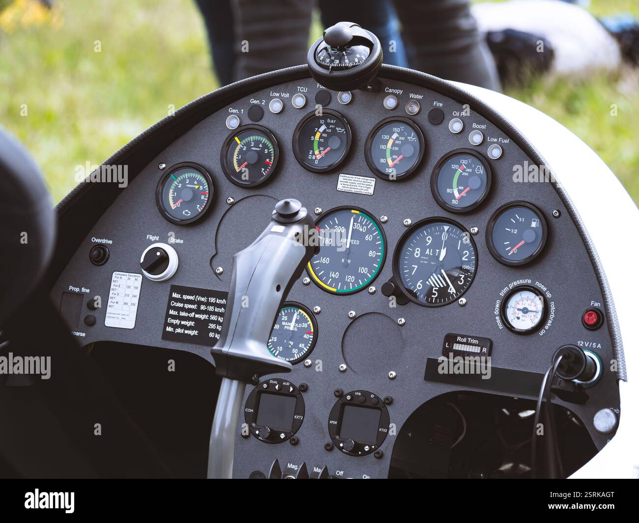 A detailed view of an ultralight aircraft cockpit showing various ...