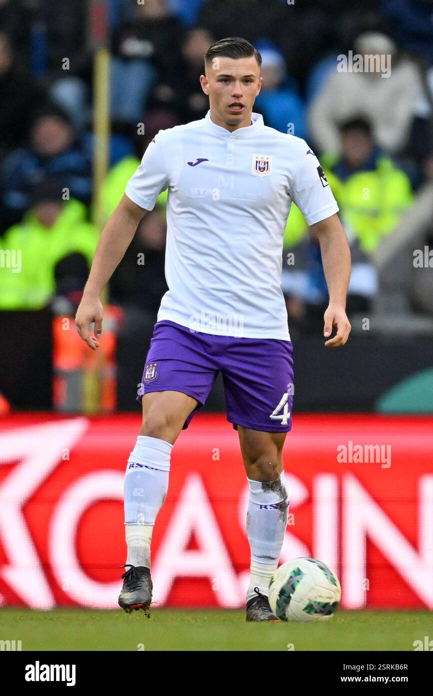 Genk, Belgium. 22nd Dec, 2024. Jan-Carlo Simic (4) of Anderlecht pictured during the Jupiler Pro ...