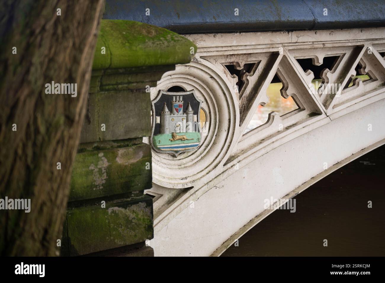 Coat of arms on the Guildford Town Bridge in Guildford, England. The ...