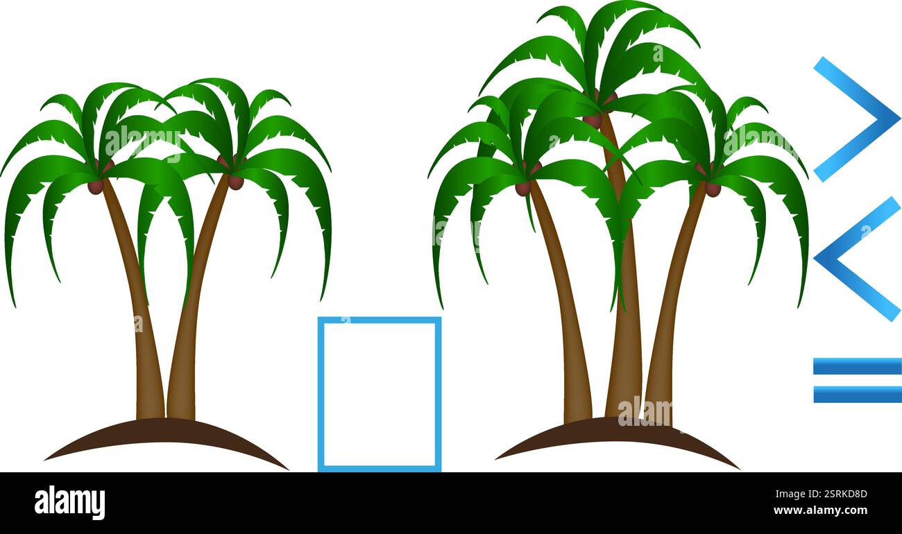 Educational game for children, comparison of the number of palm trees ...
