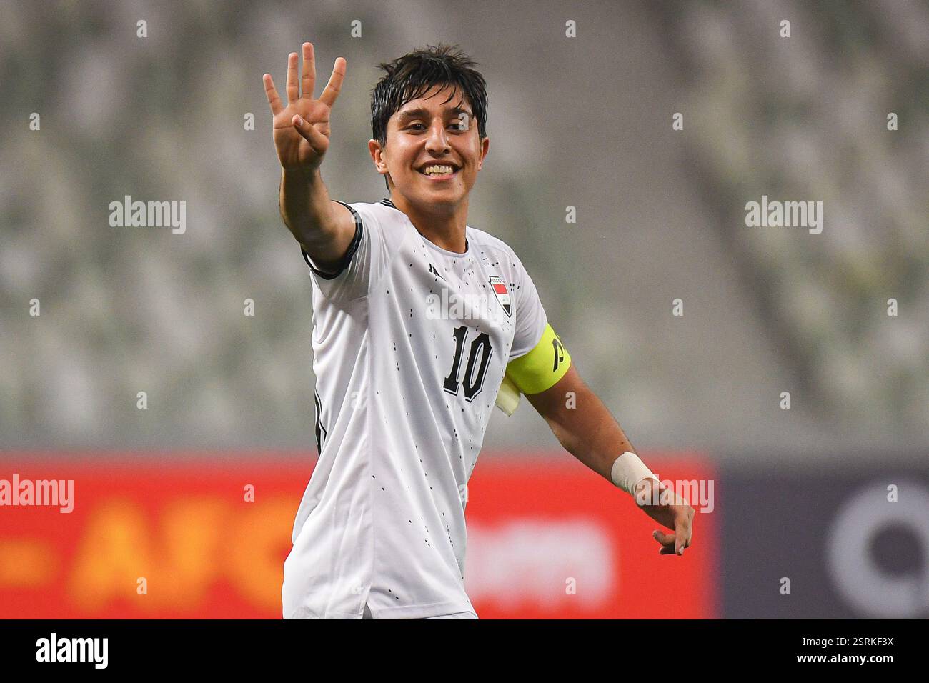Shenzhen, China. 16 February, 2025. Amir Faisal #10 of Iraq during the AFC U20 Asian Cup - Group ...