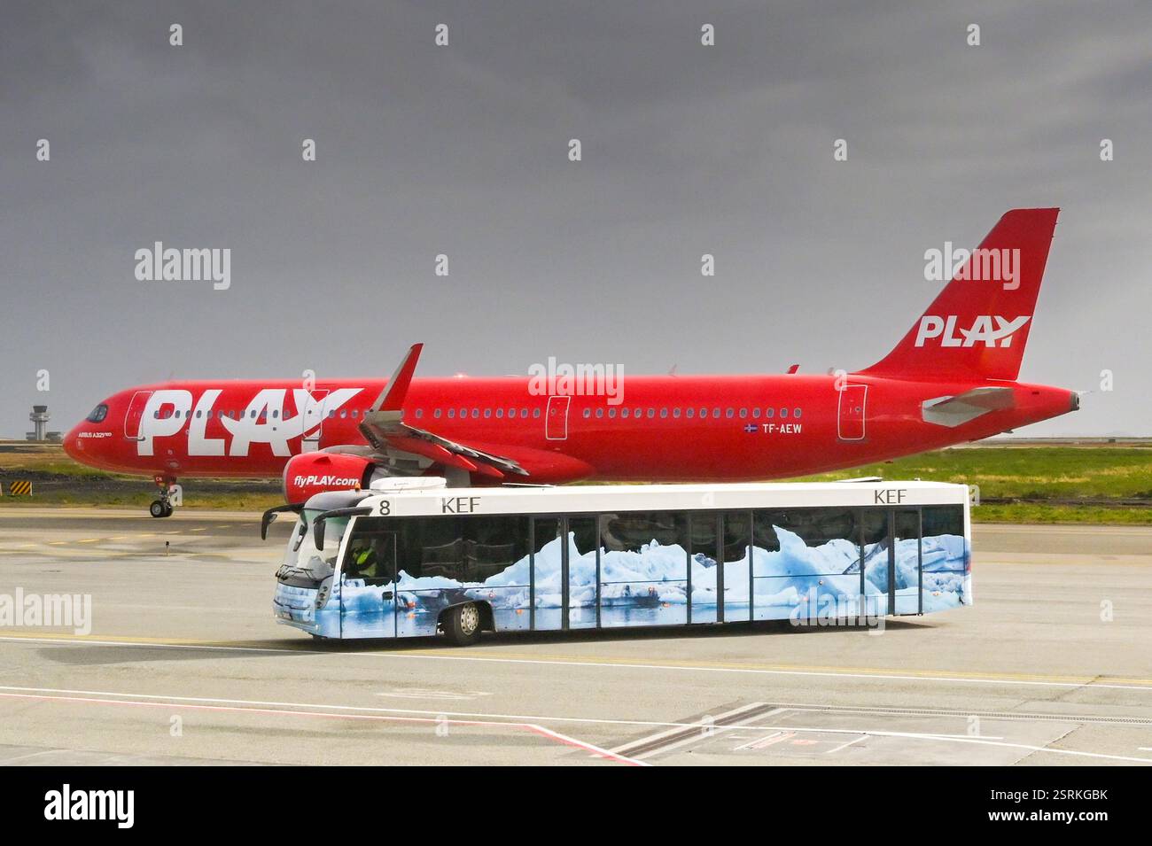 Keflavik, Iceland - 1 September 2024: Airport transfer bus driving ...