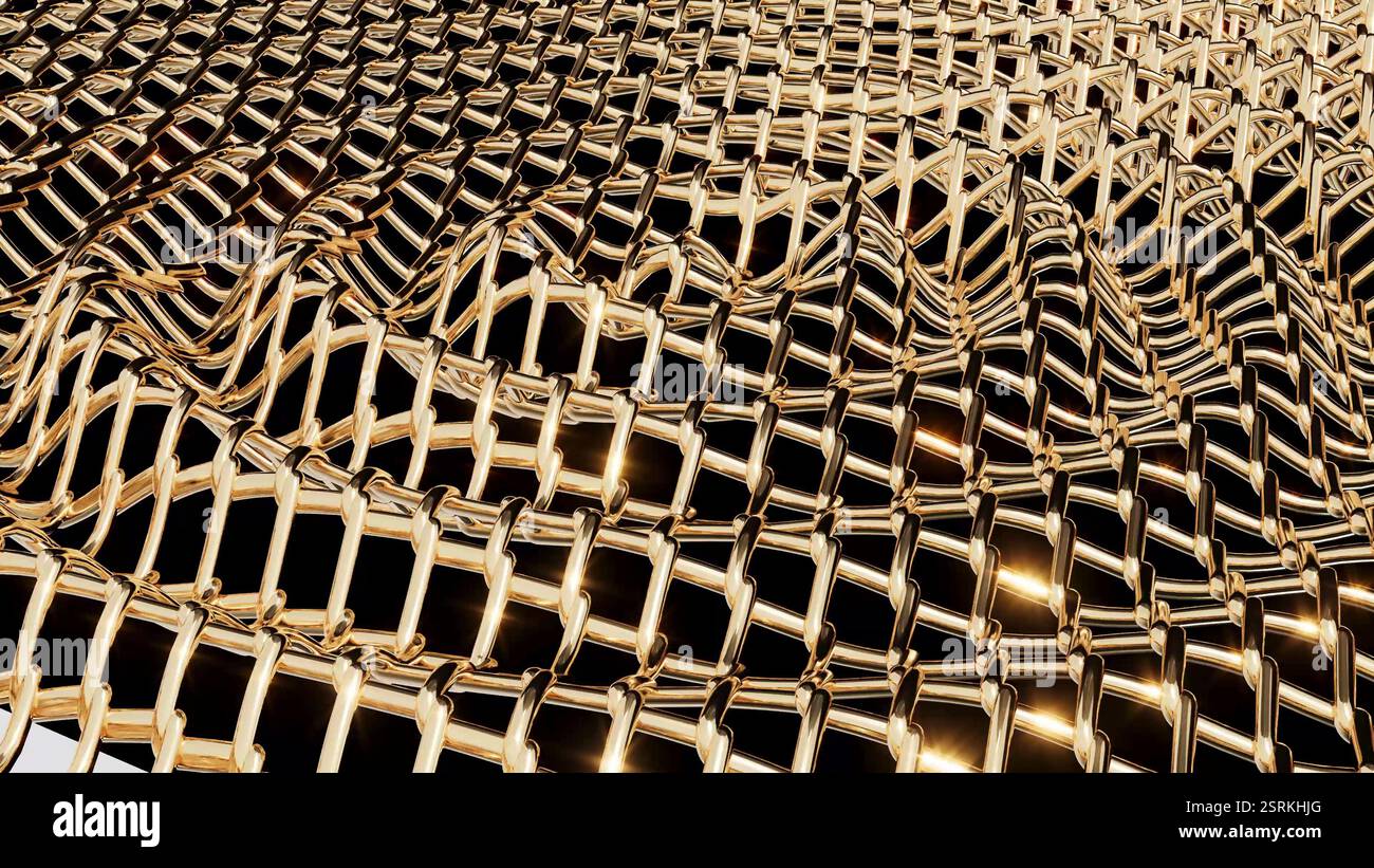 Gold wave grid curve 3d render Stock Photo - Alamy
