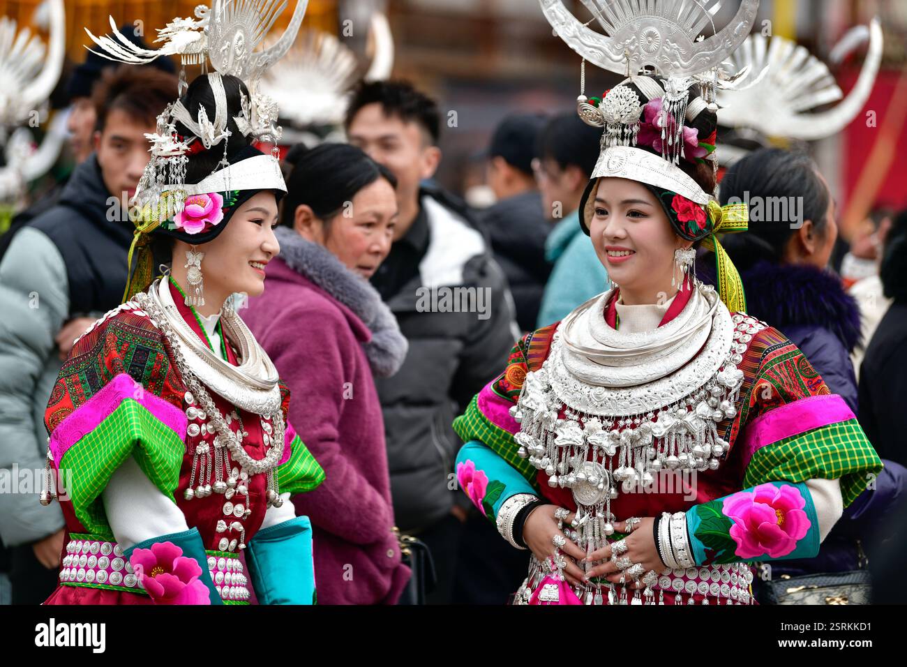 Kaili, China's Guizhou Province. 16th Feb, 2025. Girls of Miao ethnic ...