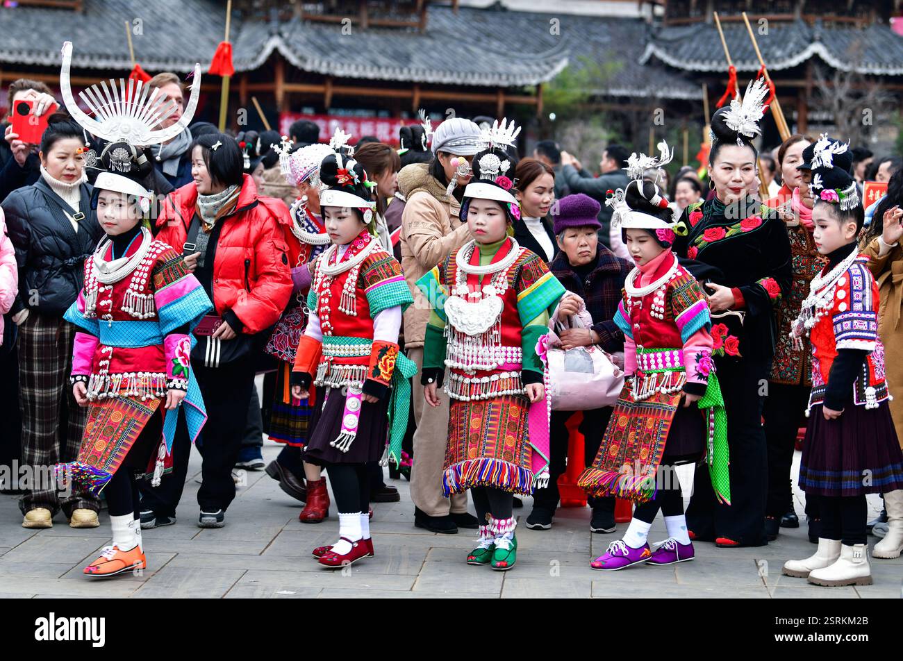 Kaili, China's Guizhou Province. 16th Feb, 2025. Girls of Miao ethnic ...
