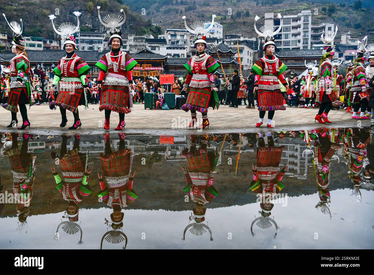 Kaili, China's Guizhou Province. 16th Feb, 2025. Girls of Miao ethnic ...