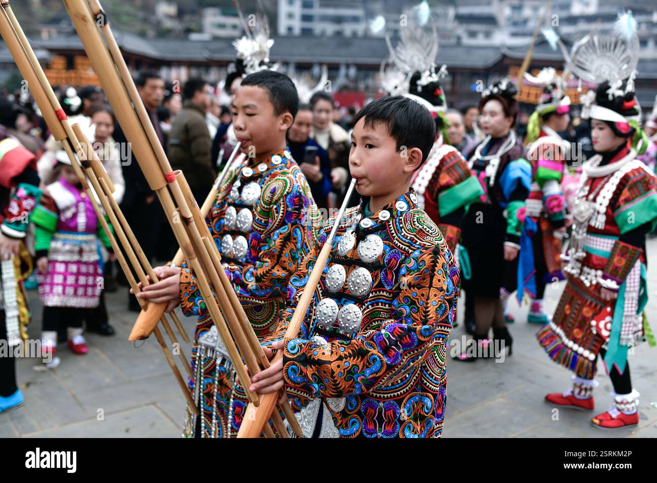 Kaili, China's Guizhou Province. 15th Feb, 2025. Kids of Miao ethnic ...