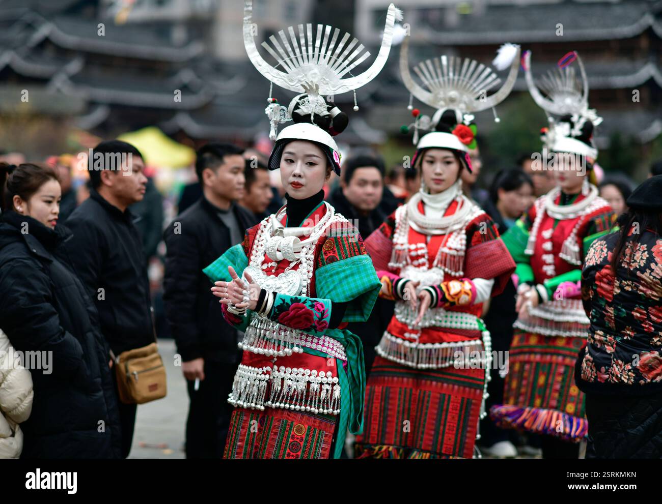 Kaili, China's Guizhou Province. 15th Feb, 2025. Girls of Miao ethnic ...