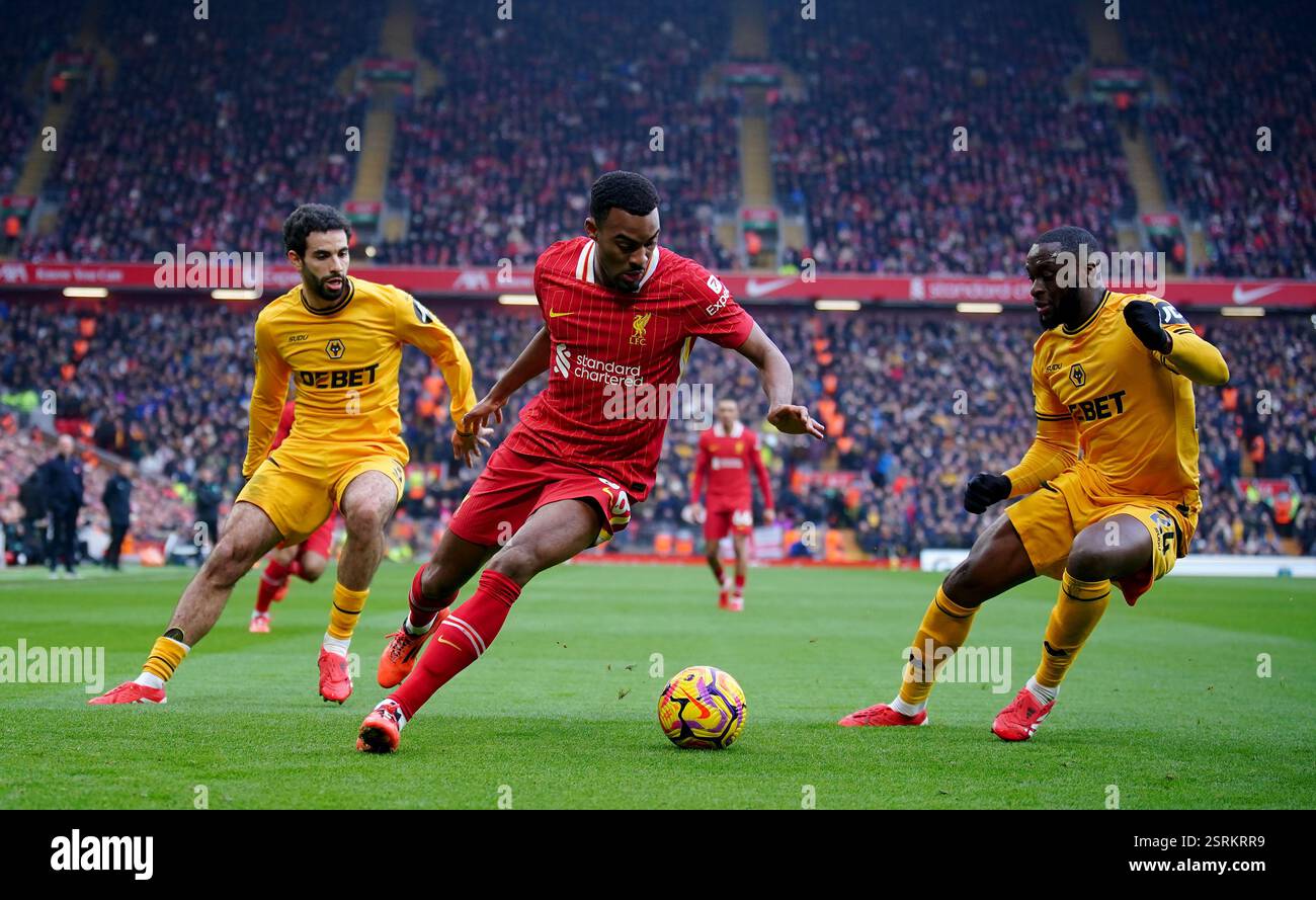Liverpool's Ryan Gravenberch (centre) and Wolverhampton Wanderers ...