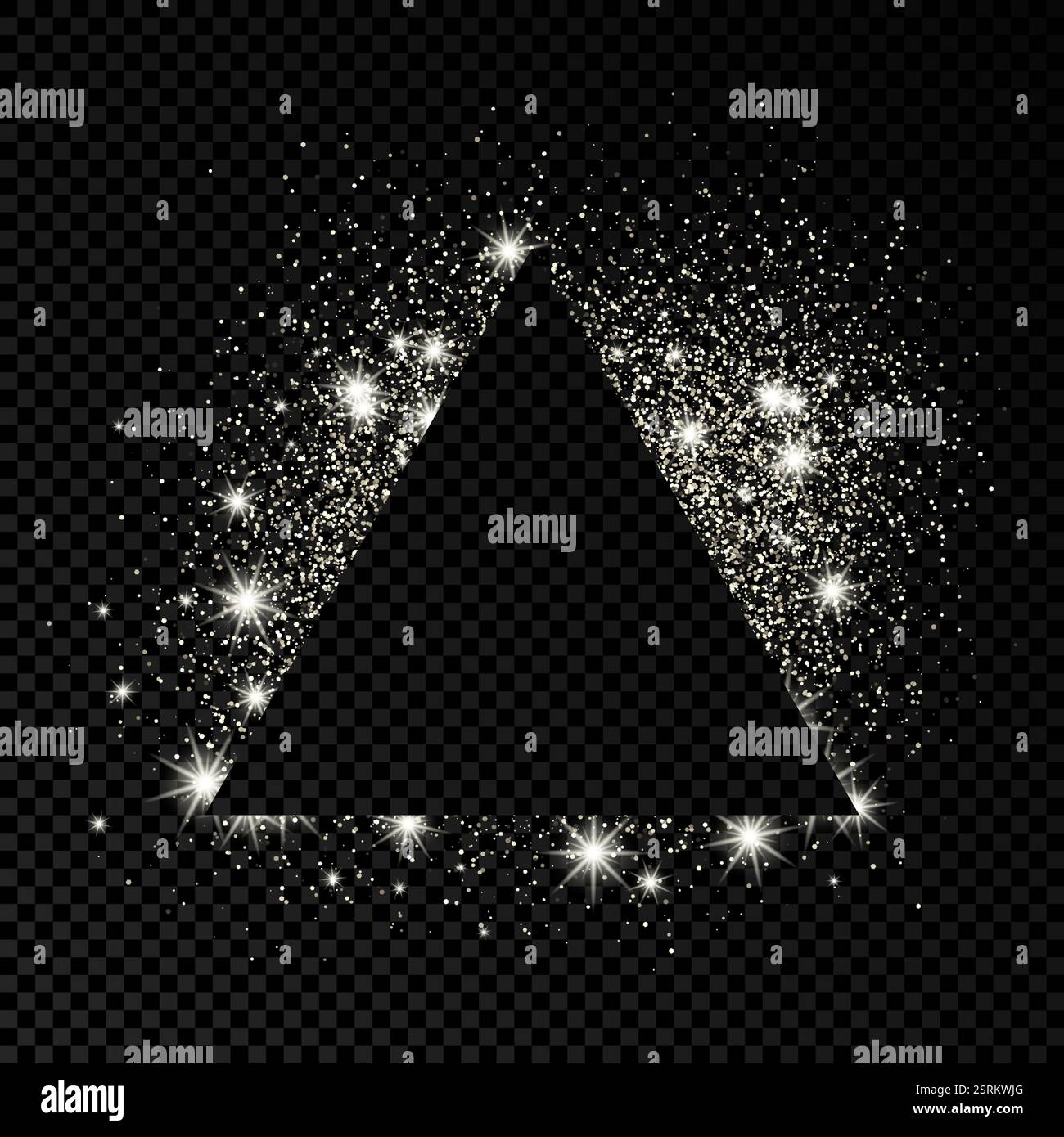 Triangle frame with silver glitter on dark transparent background ...