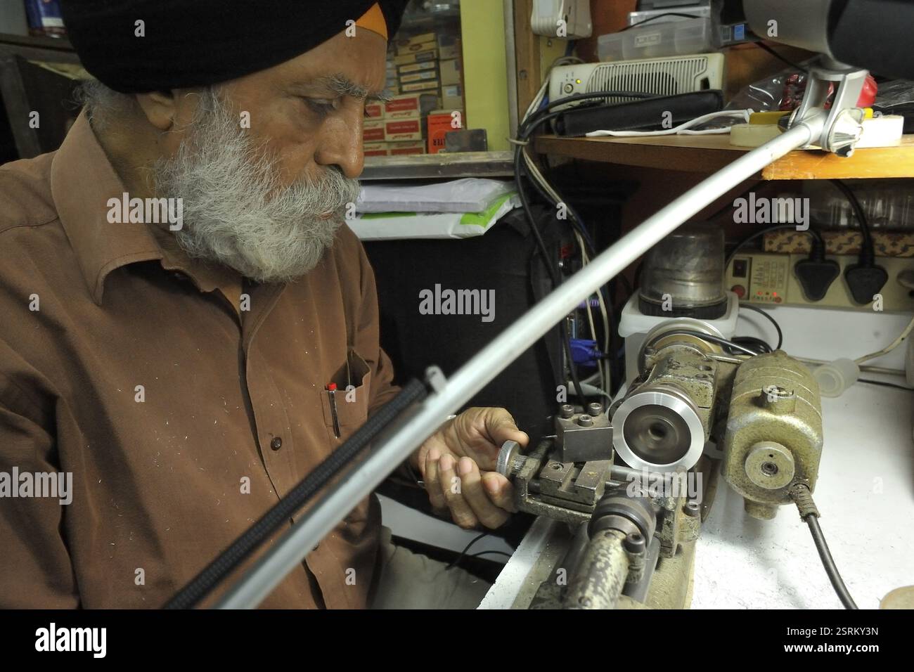 Man working on Mini Lathe machine, India, Asia Stock Photo - Alamy