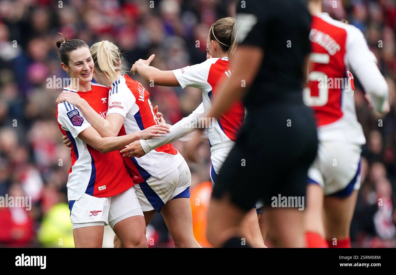 Arsenal's Emily Fox celebrates scoring their side's fifth goal of the ...