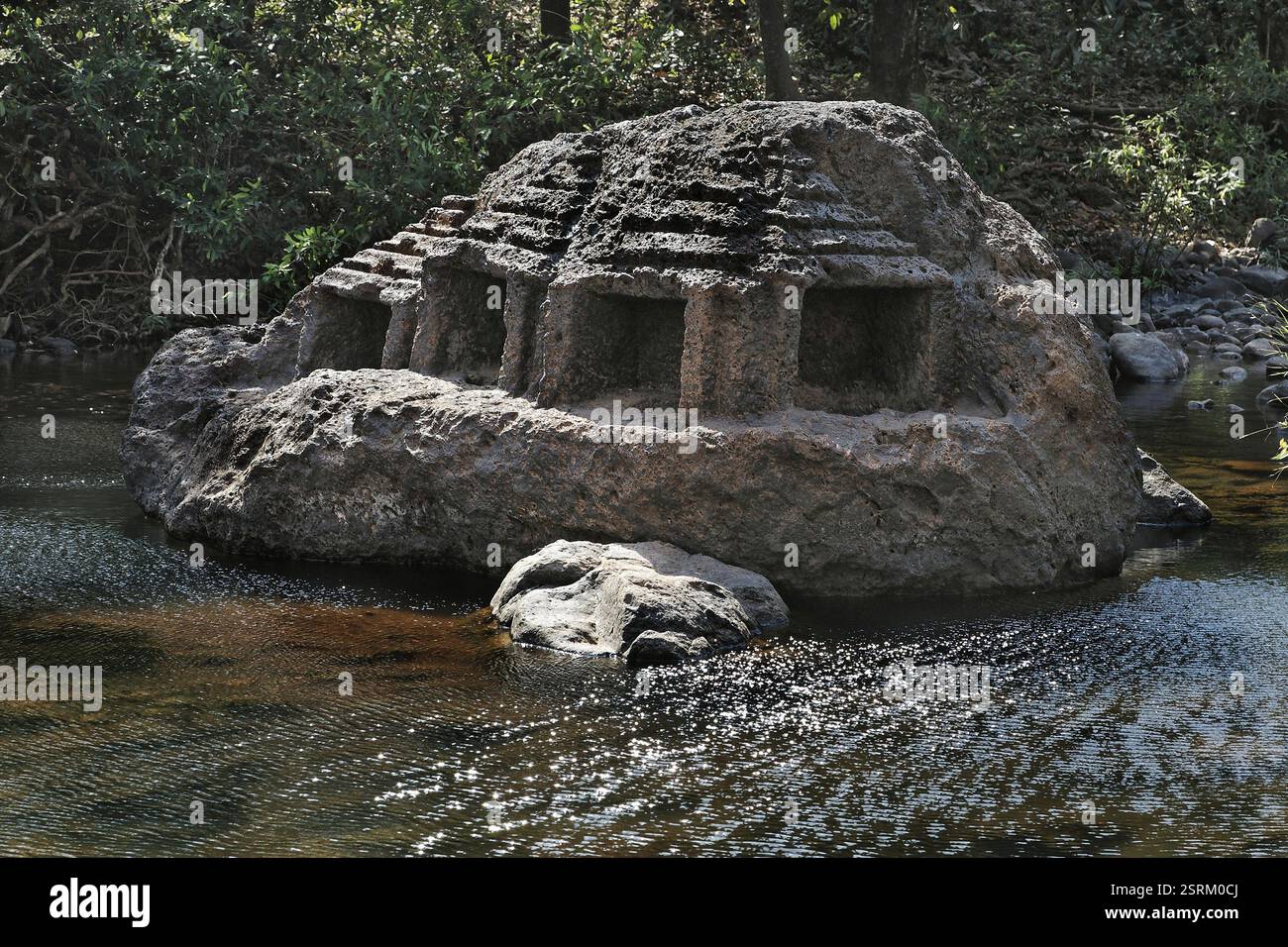 Carved stone in river thirteenth or fourteenth AD, Panhale Kazi cave ...