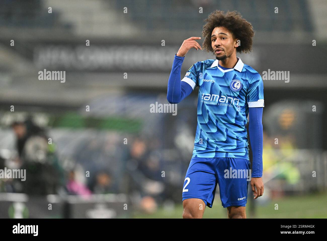 Gent, Belgium. 12th Dec, 2024. Hugo Gambor (12) of AA Gent reacts ...