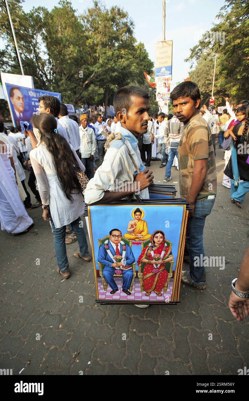 Hawker selling posters of Dr Babasaheb Ambedkar on pavement, Mumbai ...