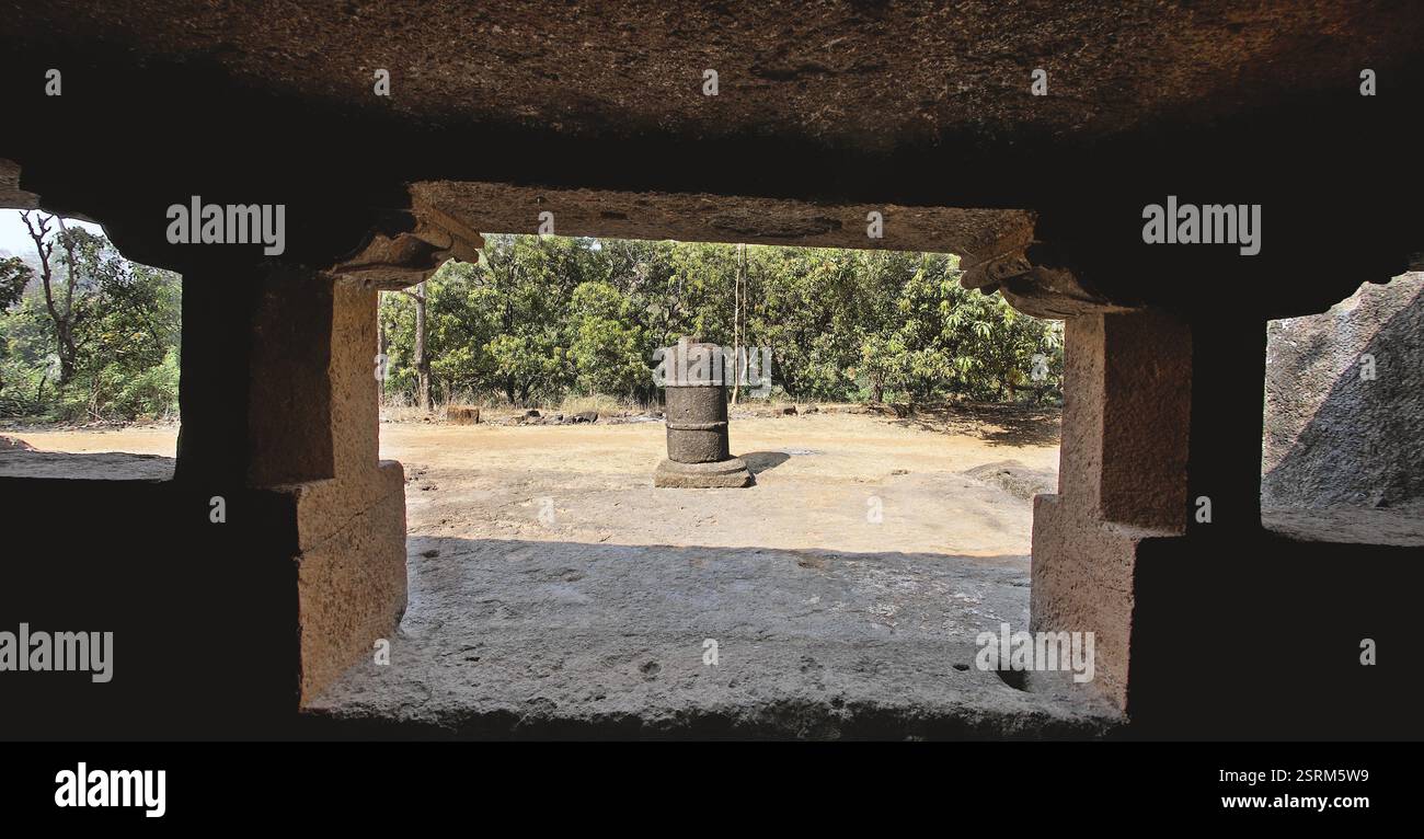 Inside view of veranda with stupa in courtyard of cave number twelve in ...