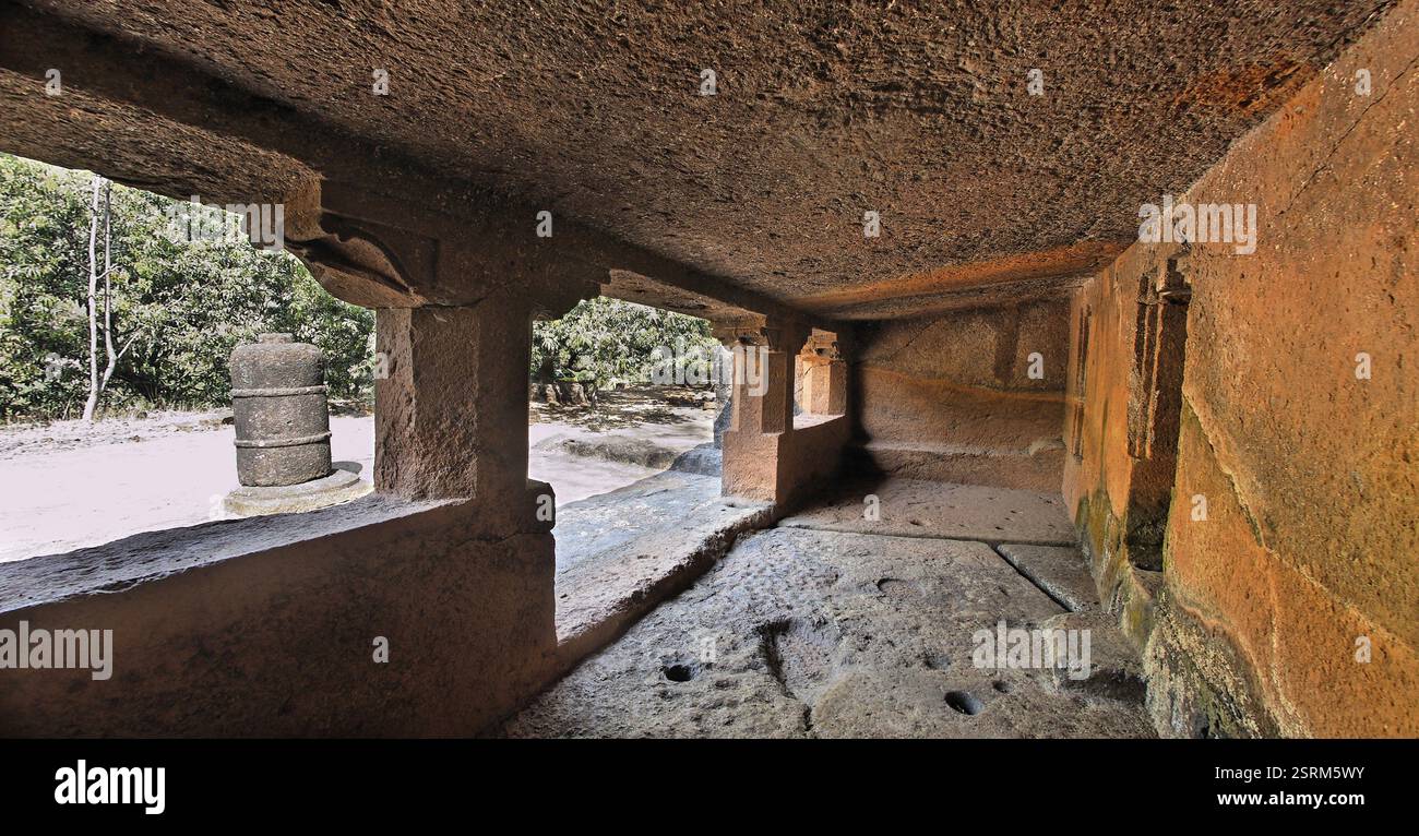 Inside view of verandah with stupa in courtyard of cave number twelve ...
