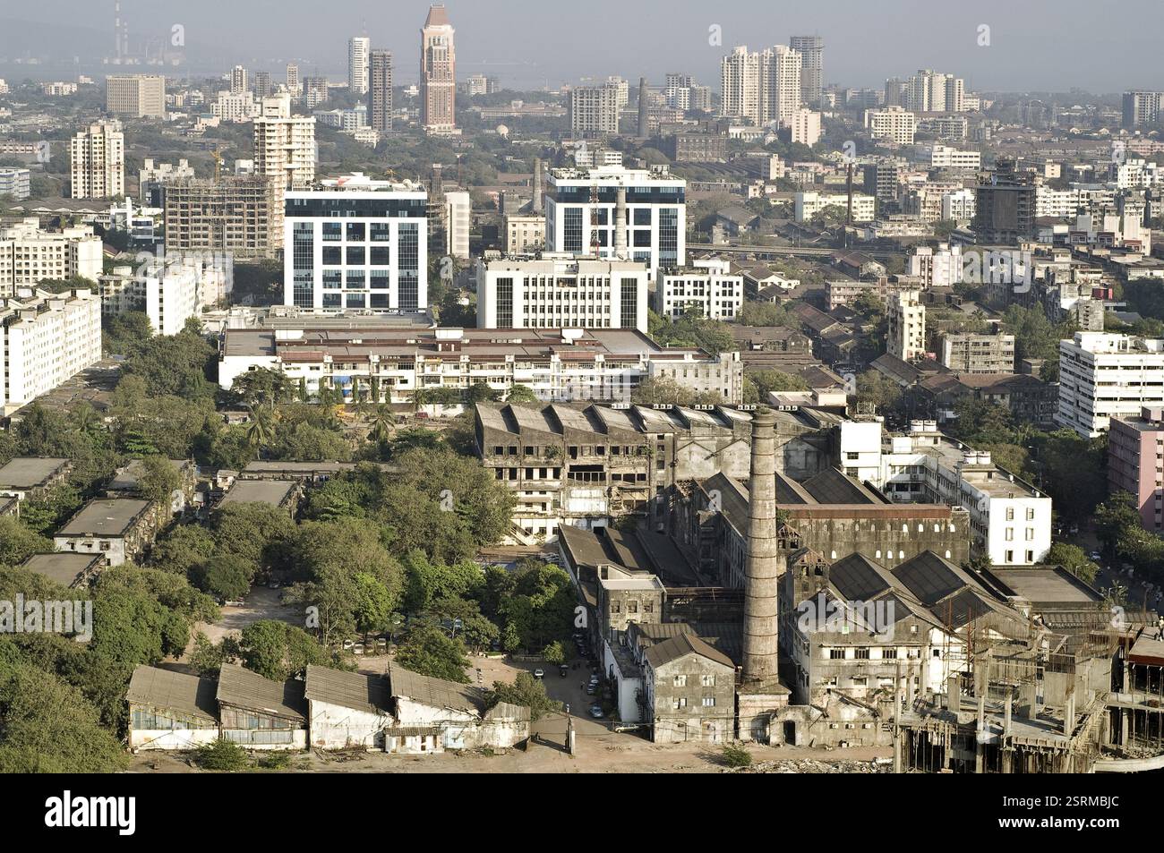 Aerial view of old mills in, Parel, Bombay, Mumbai, Maharashtra, India ...