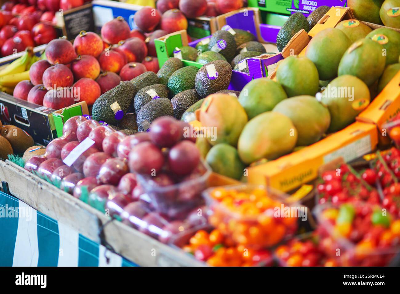 Fresh organic vegetables and fruits on farmer market in Paris, France ...