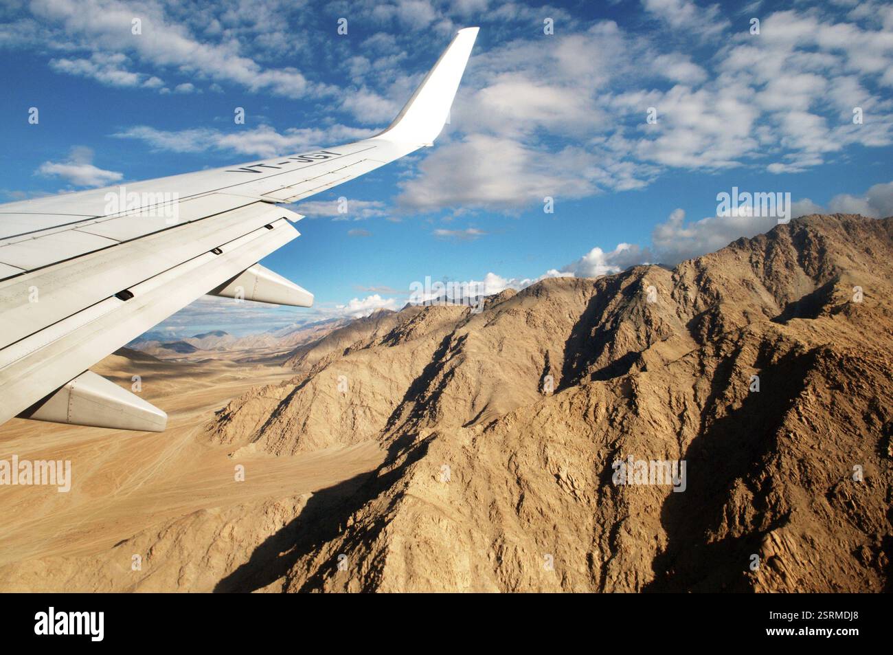Aerial view of aircraft wing, Leh, Ladakh, Jammu and Kashmir, India ...
