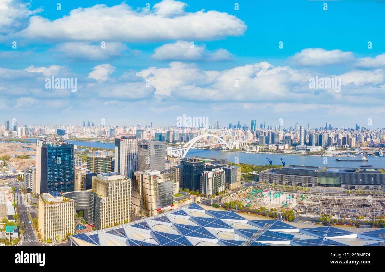Lupu Bridge and Expo Park Urban Environment in Shanghai, China Stock ...