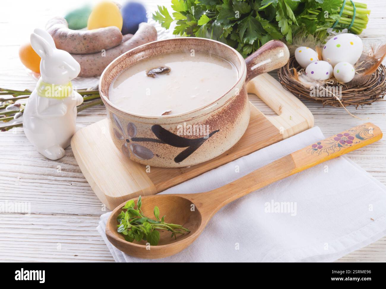 Polish Easter soup with egg and sausage Stock Photo - Alamy