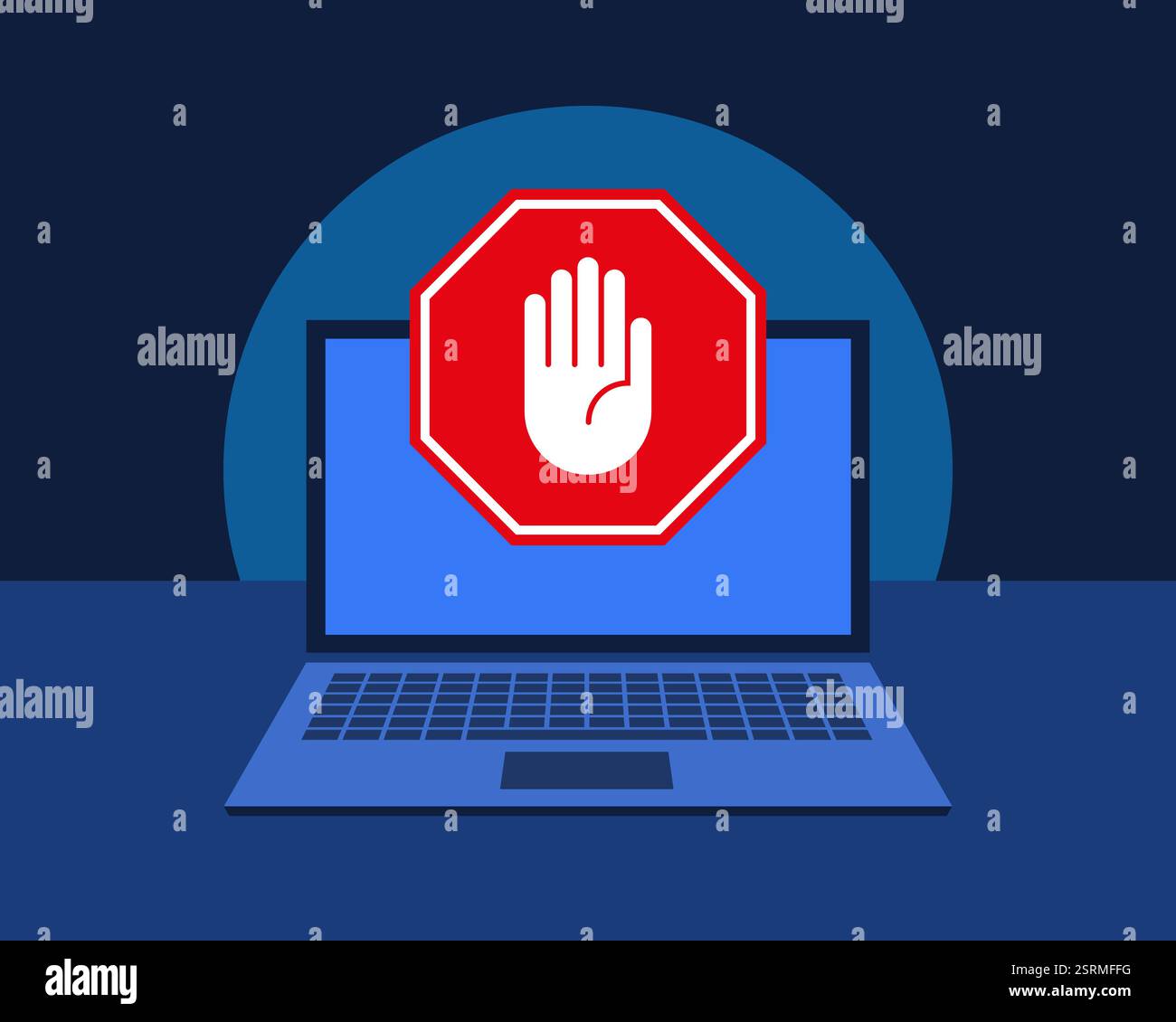 Computer antivirus protection or virus defense. Laptop screen with red ...