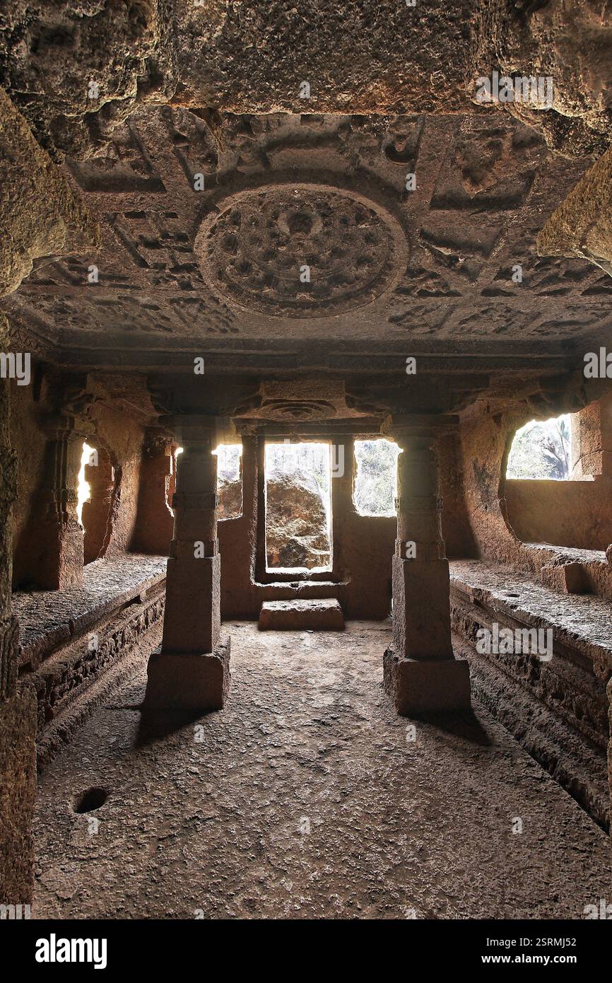 Inside view of sabha mandapa showing carved ceiling of cave number ...