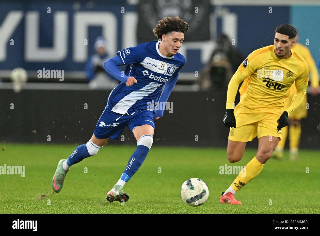 Gent, Belgium. 26th Dec, 2024. Franck Surdez (19) of AA Gent and Anan ...