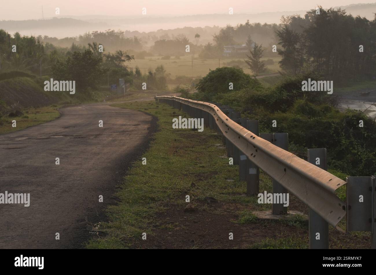 Road with aluminum railing, Ganpatipule, Maharashtra, India, Asia Stock ...