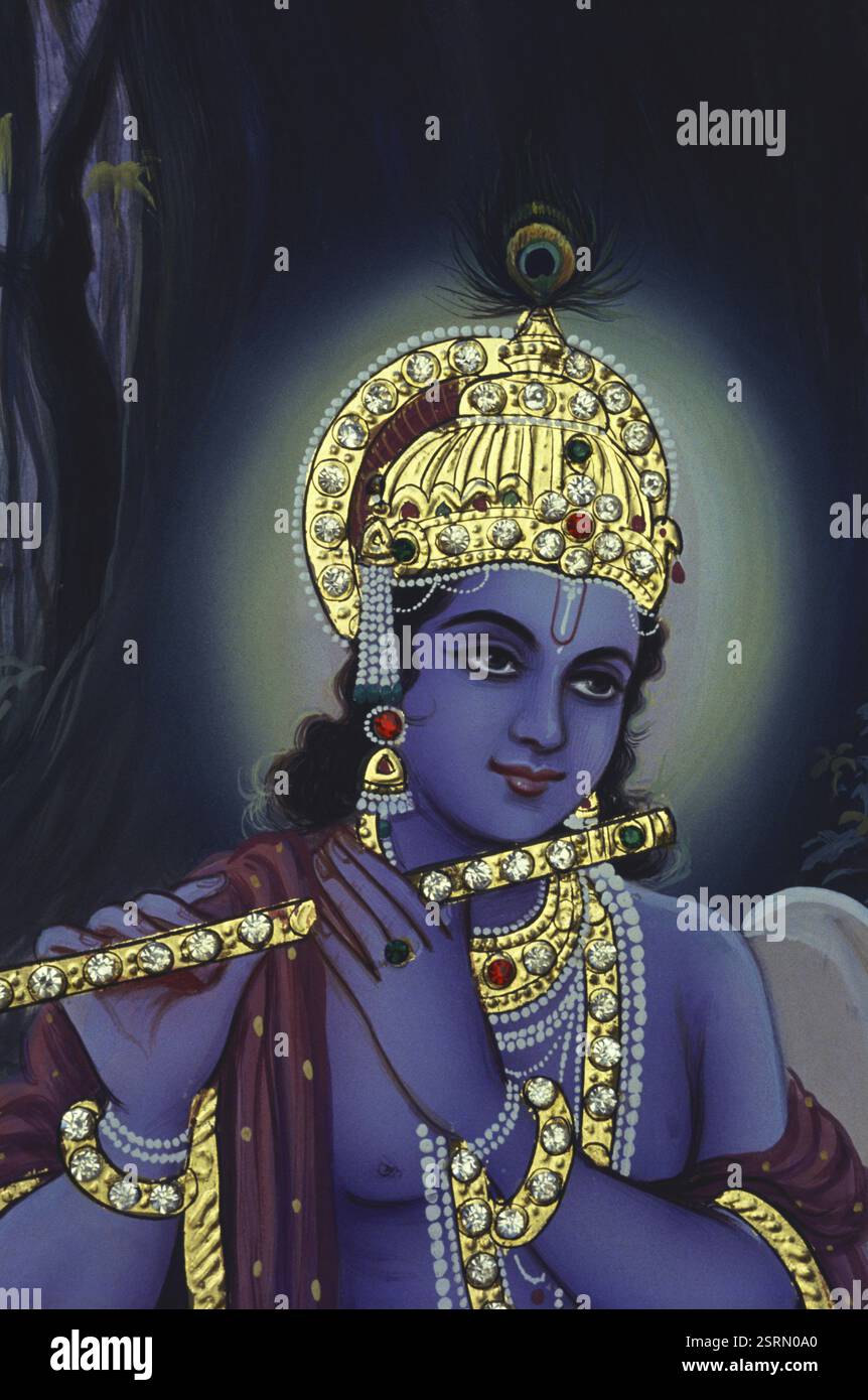 God Krishna miniature painting on paper Stock Photo - Alamy