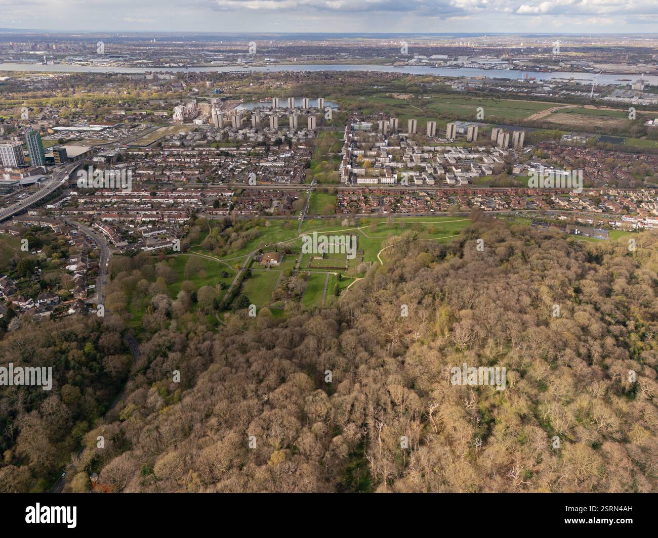 Aerial view of Lesnes Abbey Woods UK Stock Photo - Alamy