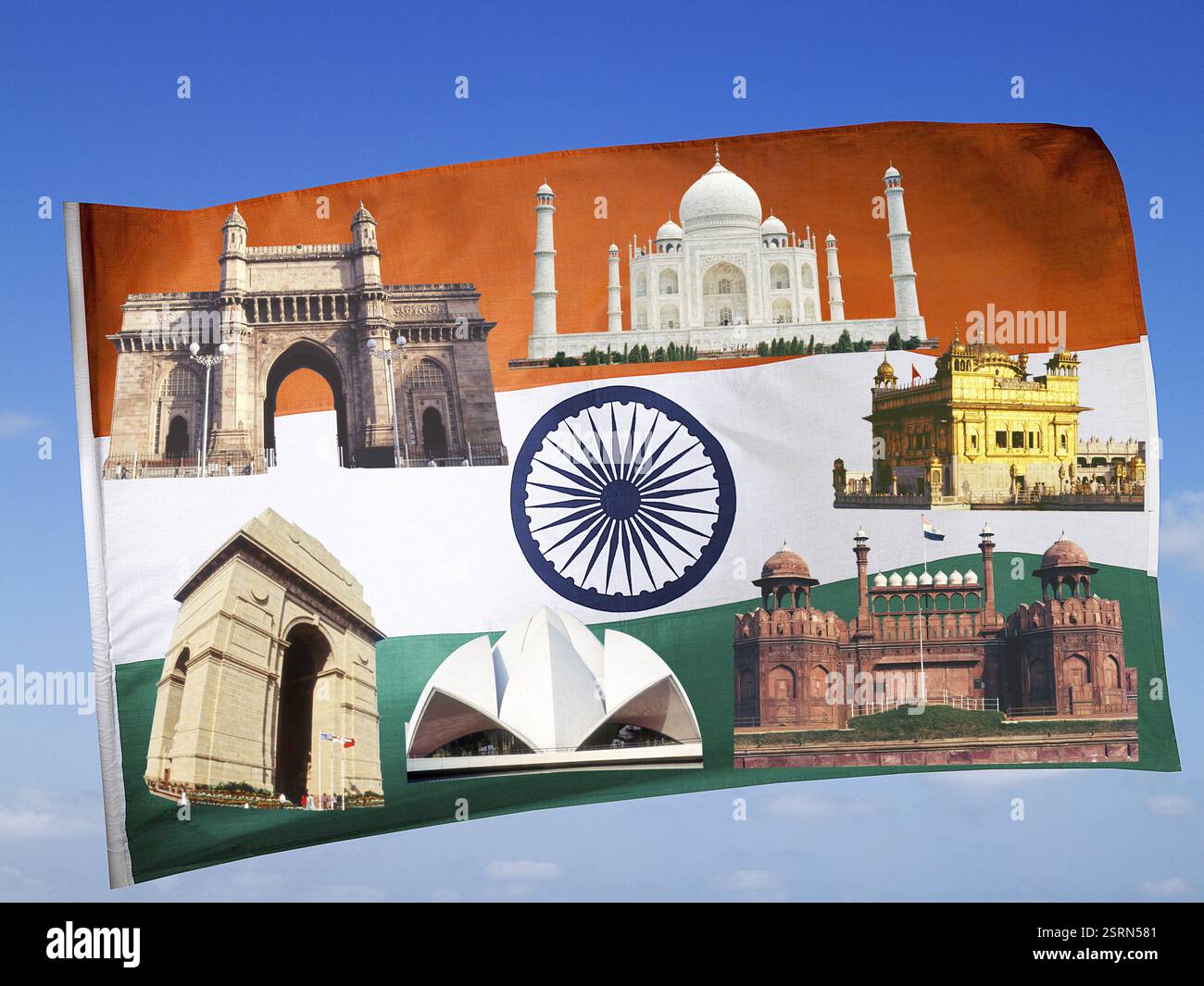National flag with famous monuments in blue sky Stock Photo - Alamy
