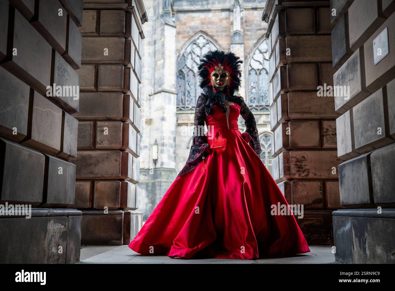 Edinburgh mask maker Lorraine Pritchard wears one of her new Venetian ...