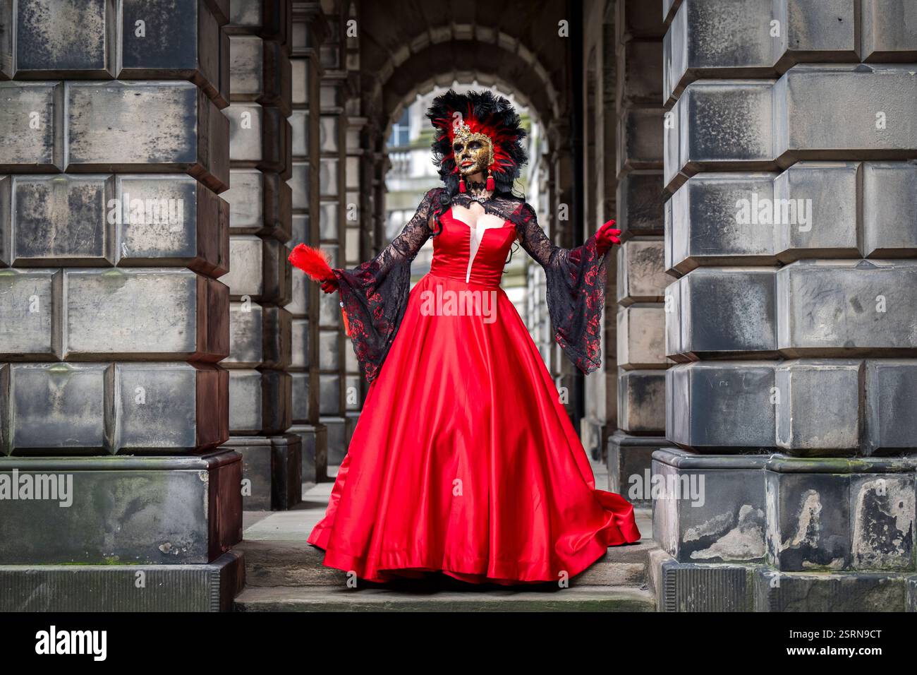 Edinburgh mask maker Lorraine Pritchard wears one of her new Venetian ...
