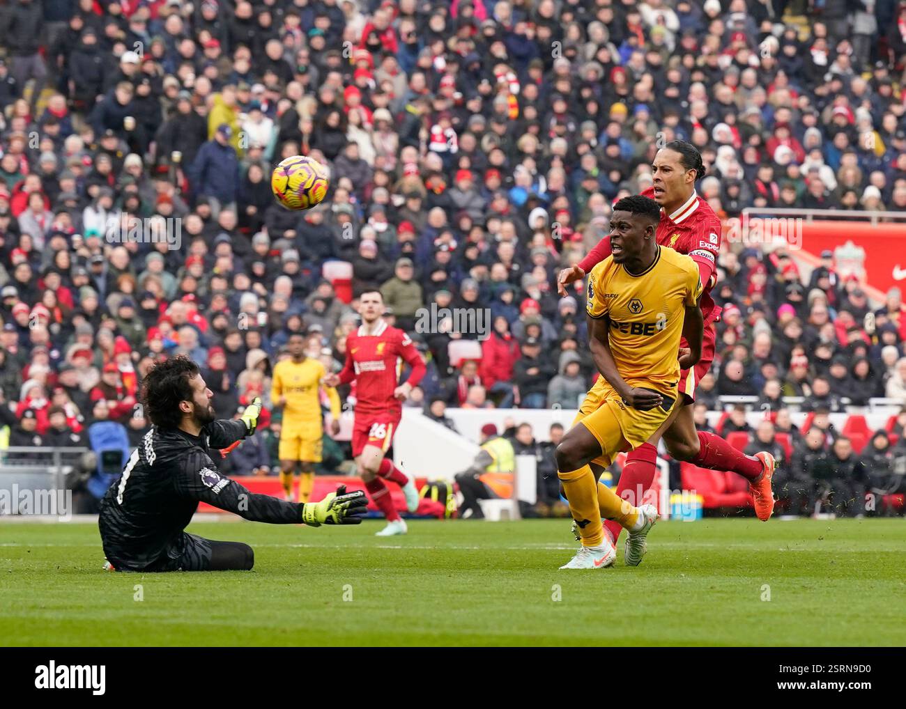Liverpool, England, 16th February 2025. Alisson Becker of Liverpool ...